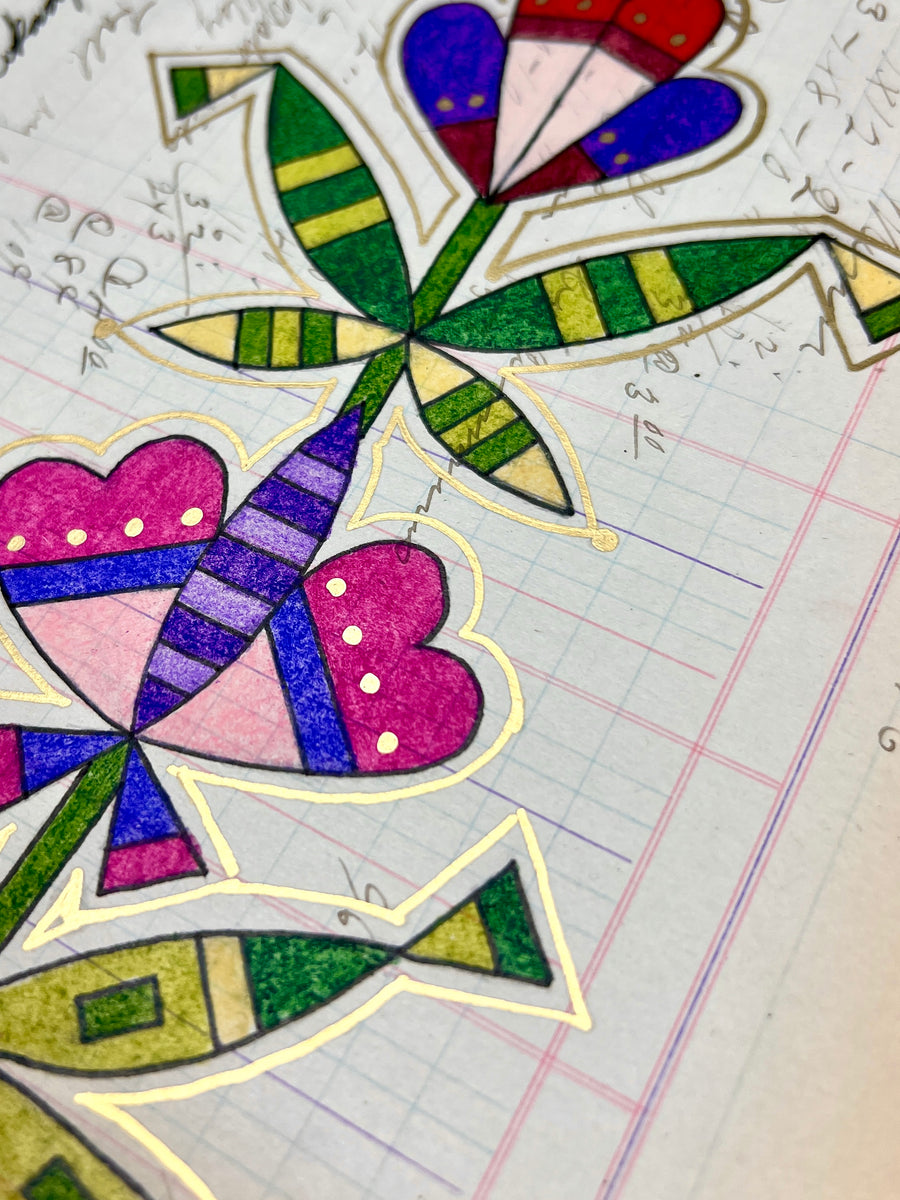 "Ledger Love Florals I" Original Ledger Drawing – Lauren Good Day